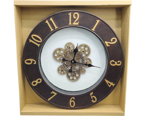 Wanduhr mit bewegenden Zahnrädern braun Ø 50 cm | HORNBACH Wanduhr mit bewegenden Zahnrädern braun Ø 50 cm | HORNBACH