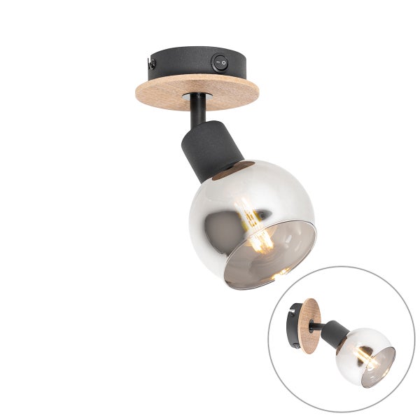 Art Deco Spot schwarz mit Rauchglas und Holz - Vidro | HORNBACH